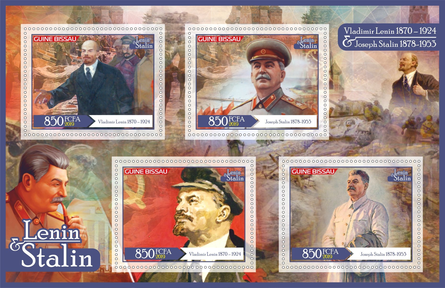 Stamps. Famous people. J. Stalin, V. Lenin 2019 1+1 sheets perforated ...