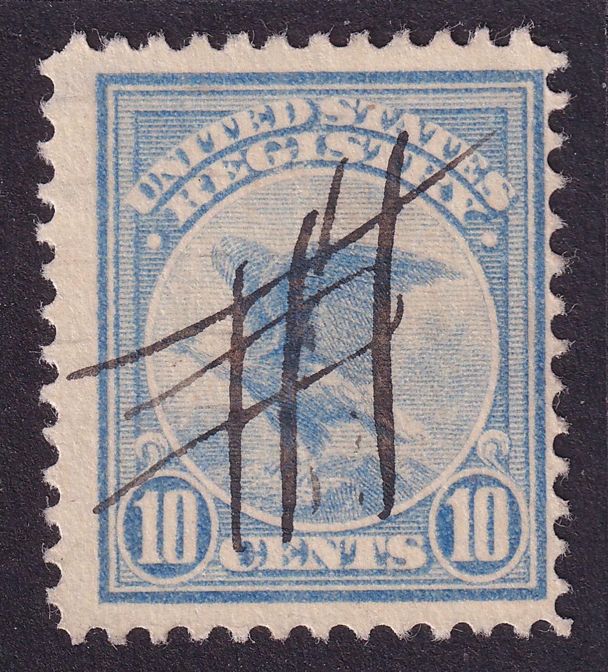 US Registered Mail F1 10c Ultramarine American Bald Eagle UVG PEN Canc ...