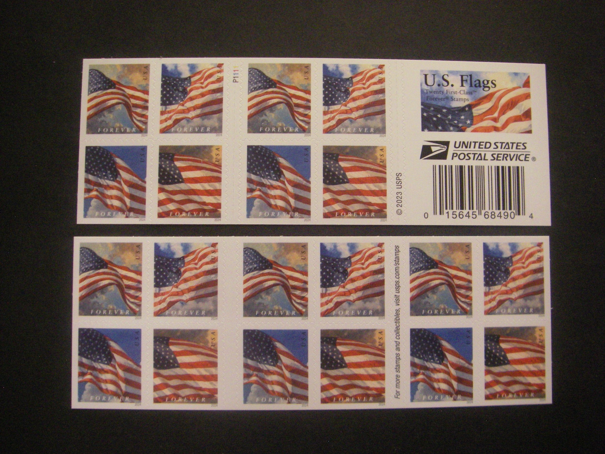 Scott 5878b, Forever 2024 US Flag, Pane of 20, #P1111, MNH Booklet Pane ...