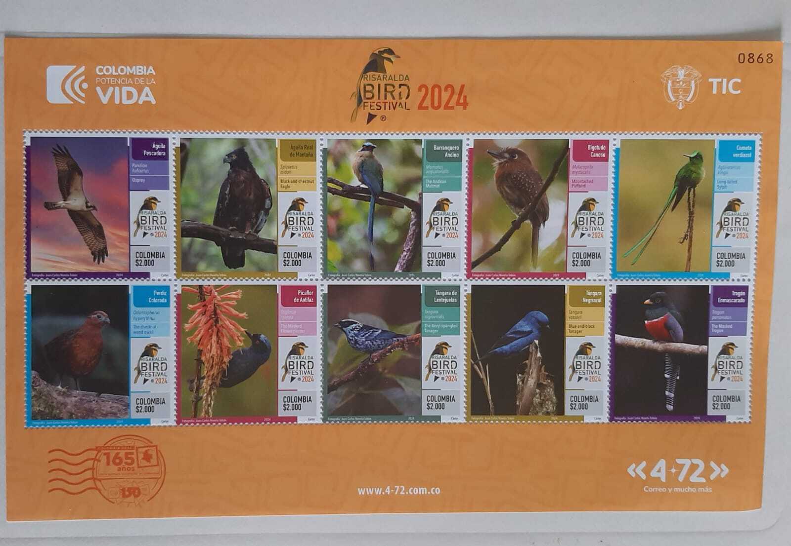C) 2024. Colombia, Risaralda Festival Multiple Stamps of Typical Birds ...