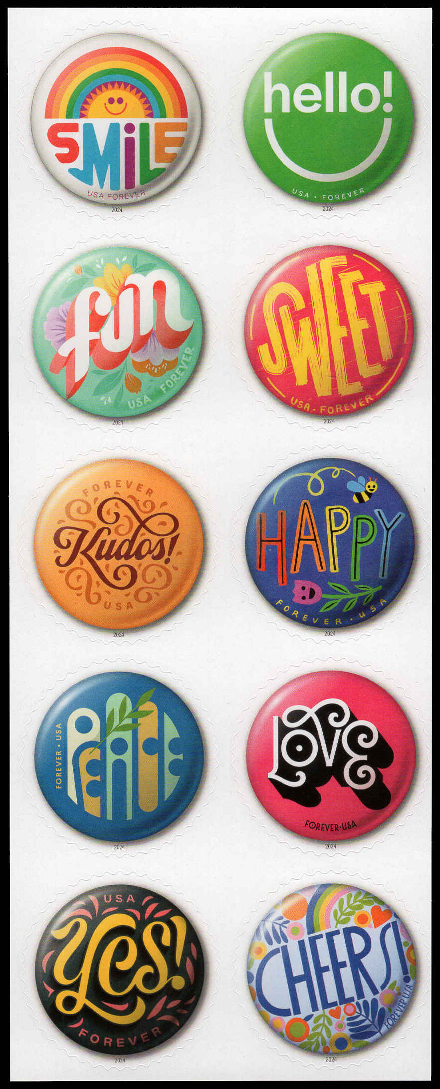 USA 5928b,5919-5928 Mint (NH) Block of 10 Pinback Buttons Forever ...