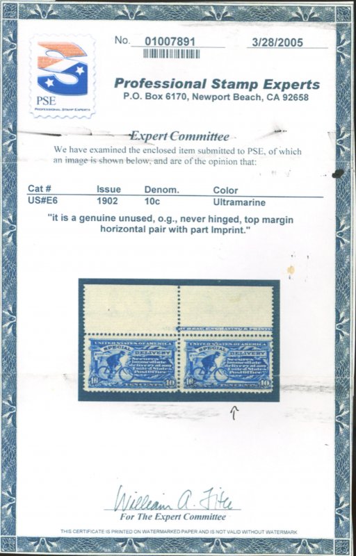 U.S. #E6 Mint Single With PSE Cert(Copy) OG Never Hinged | United ...