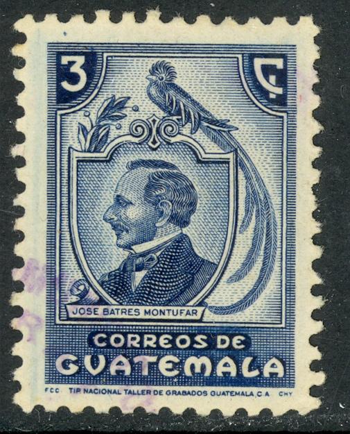 GUATEMALA 1946 3c Jose Batres y Montufar Issue Sc 317 VFU / HipStamp
