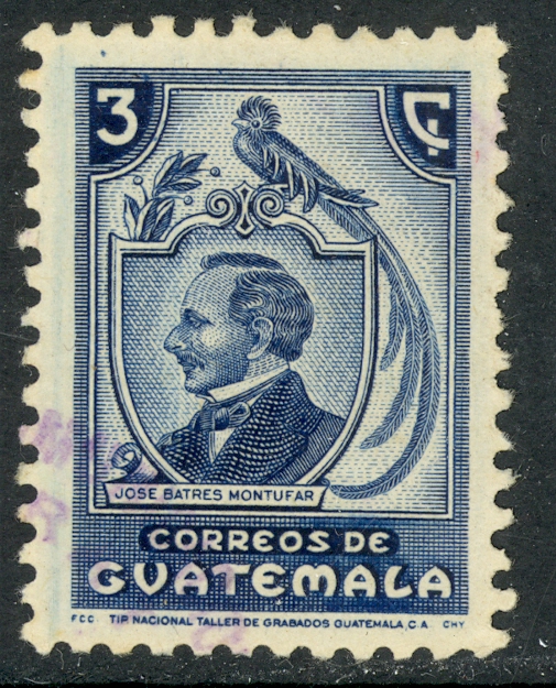 GUATEMALA 1946 3c Jose Batres y Montufar Issue Sc 317 VFU / HipStamp