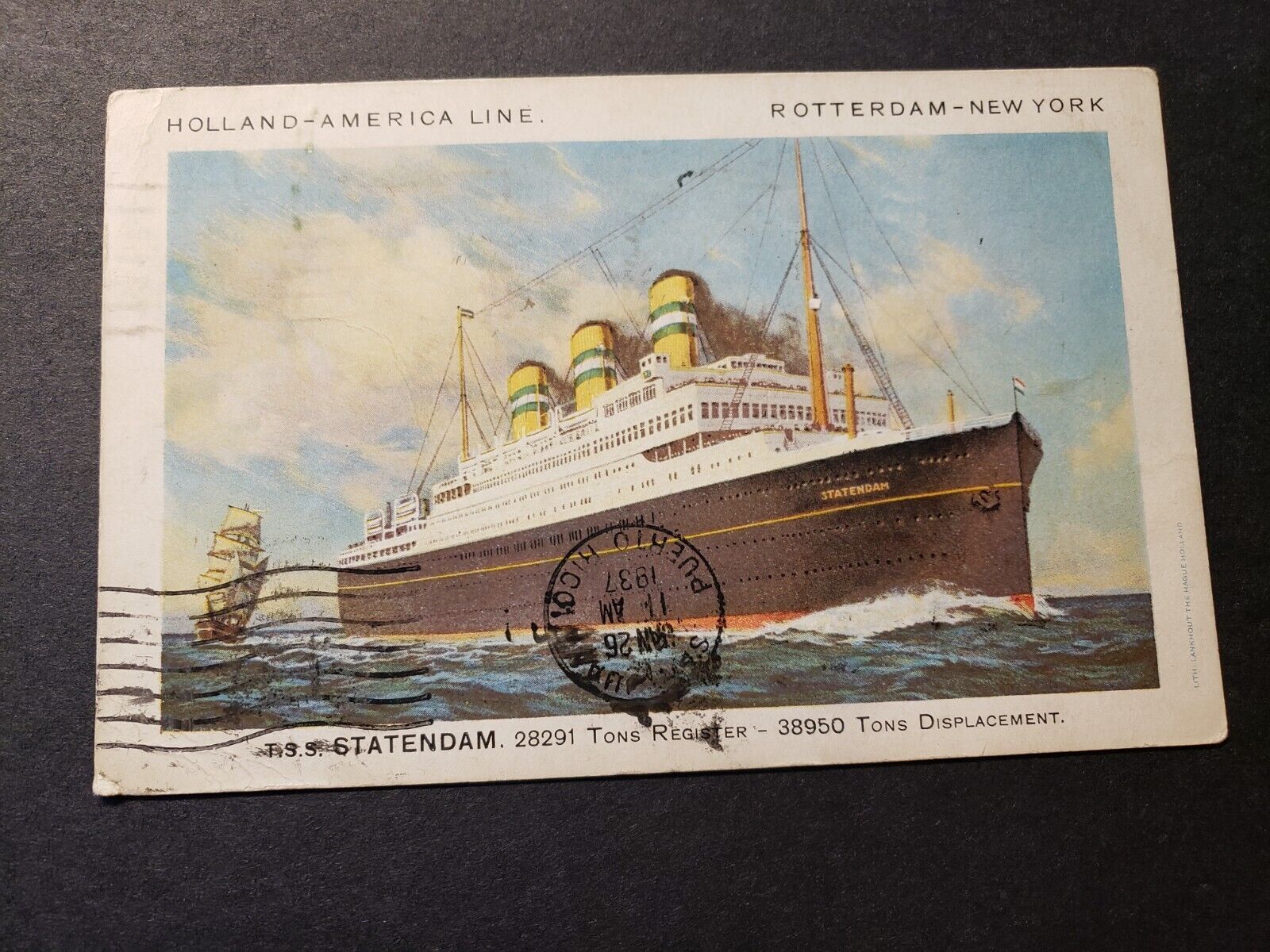 Dutch Ship SS STATENDAM Naval Cover 1937 SAN JUAN, PUERTO RICO Postcard ...