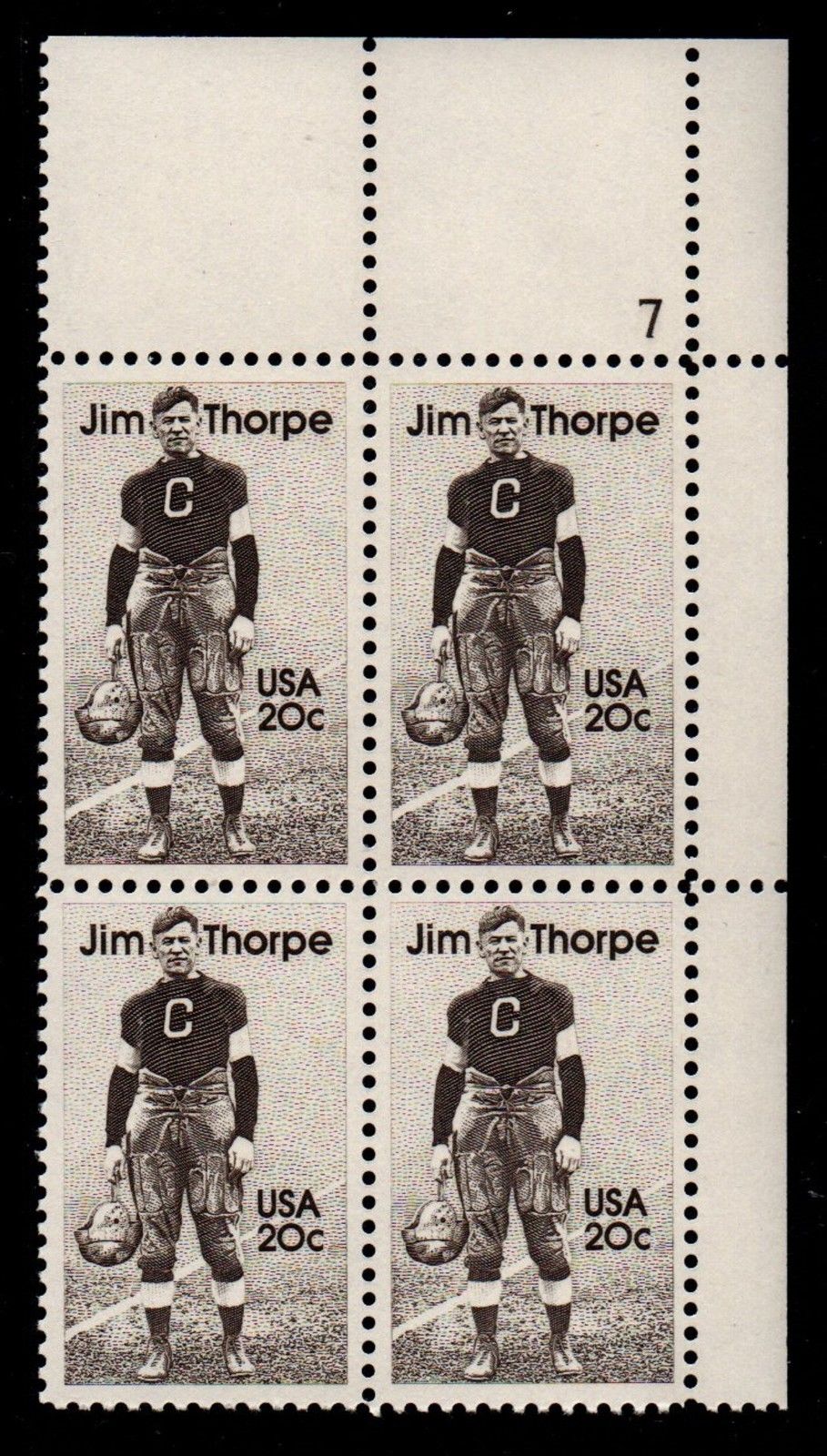 ALLYS STAMPS US Plate Block Scott #2089 20c Jim Thorpe [4] MNH F/VF ...