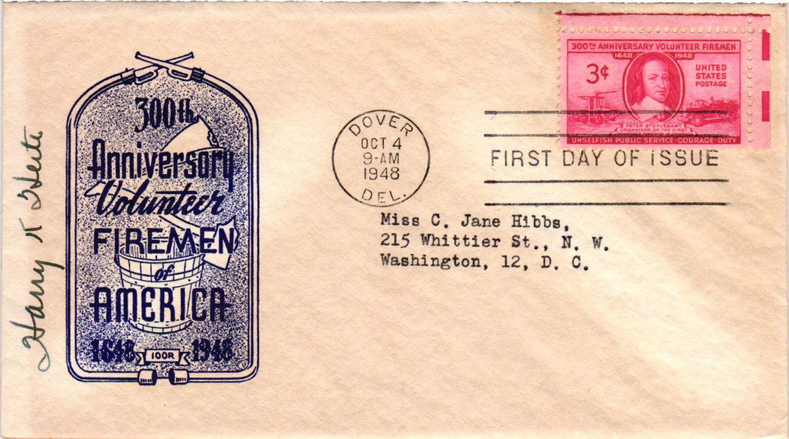 #971 Volunteer Fireman Sgl SIGNED BY Postmaster – IOOR CACHET | United ...