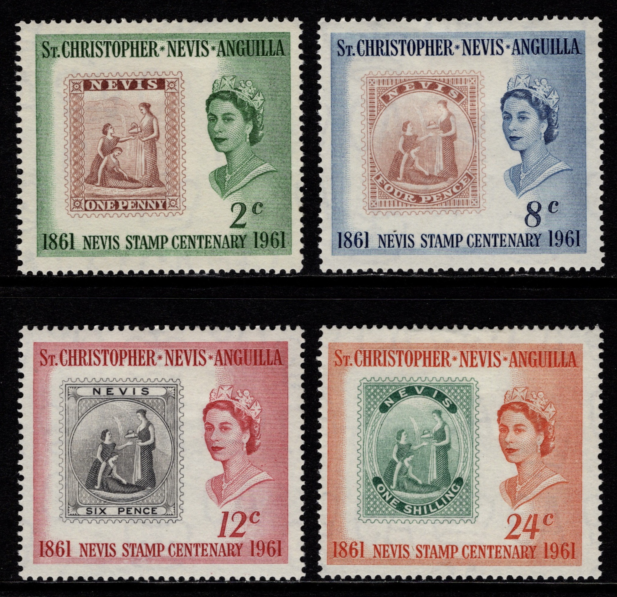 St Christopher Nevis Anguilla 1961 Nevis Stamp Centenary, Set [Unused ...