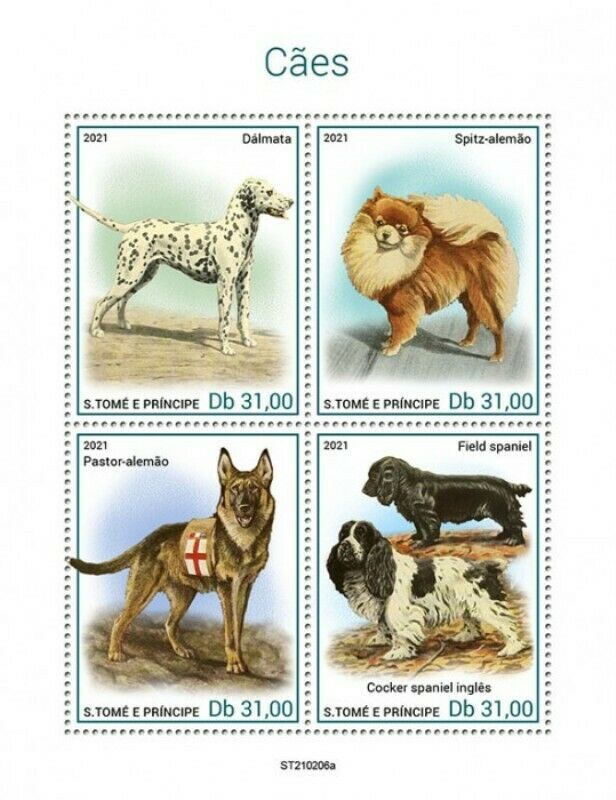 St Thomas - 2021 Dog Breeds, Spitz, Shepherd, Spaniel - 4 Stamp Sheet ...