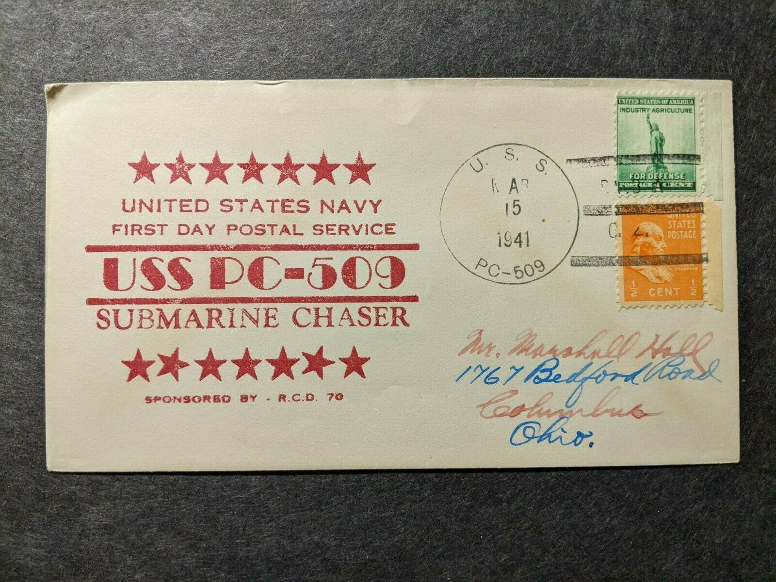 USS PC-509 Naval Cover 1941 HUTNICK FDPS Cachet BALBOA, CANAL ZONE ...