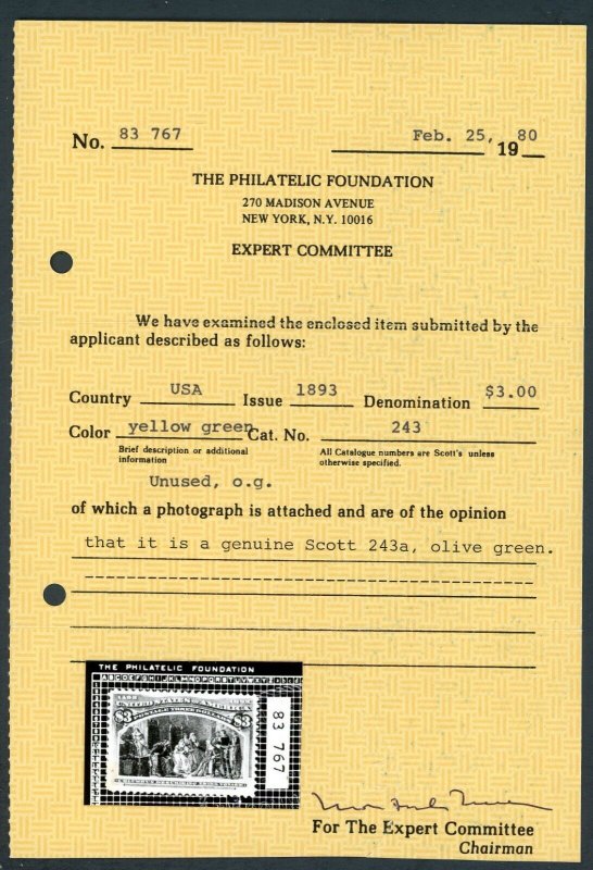 US Scott #243 Mint XF OG LH W/ PF Certificate AK 7/3/23 | United States ...