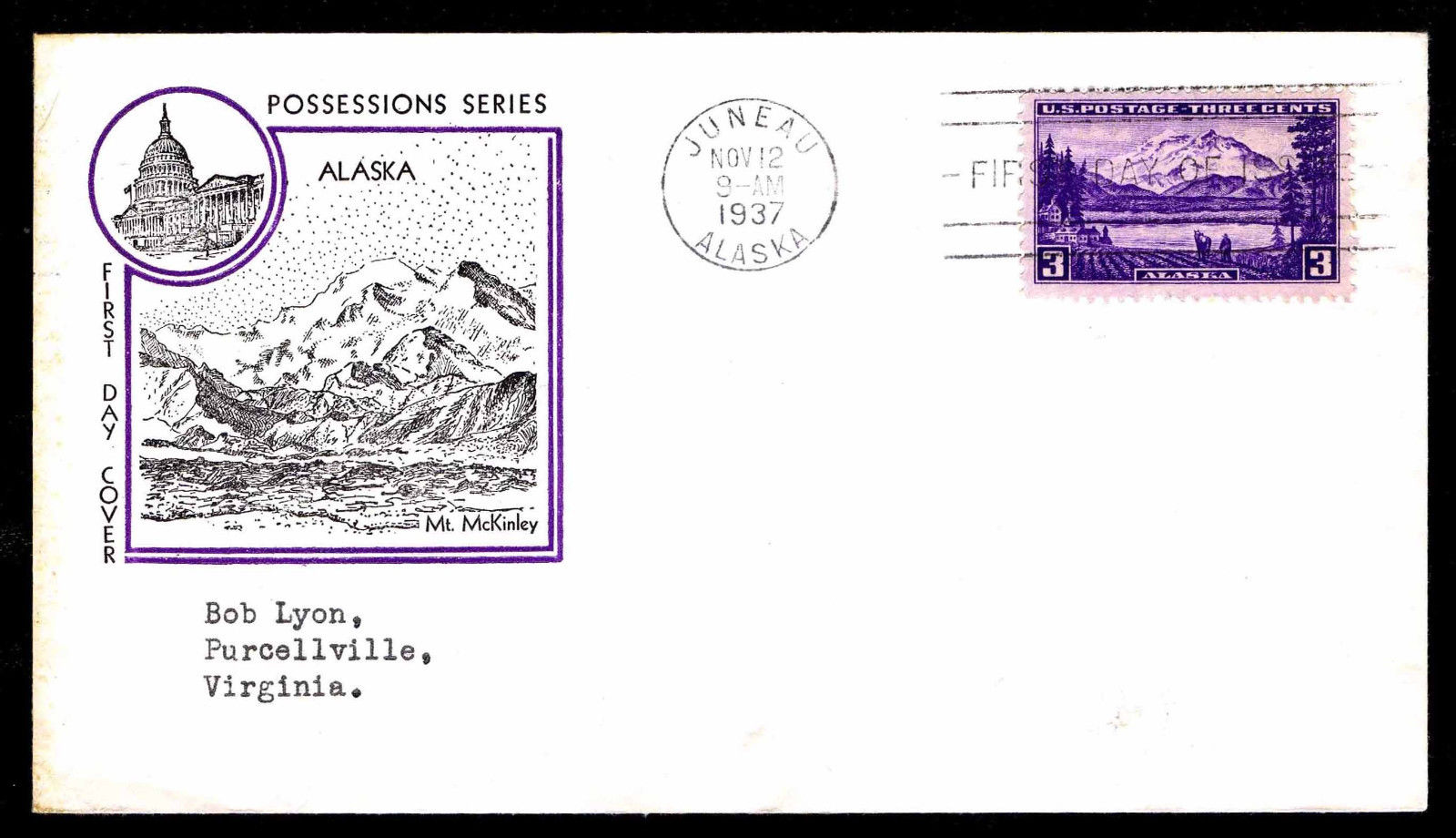 1937 U.S. #800 First DAY of Issue - Juneau, Alaska - Cv$10.00 (Esp#4481 ...