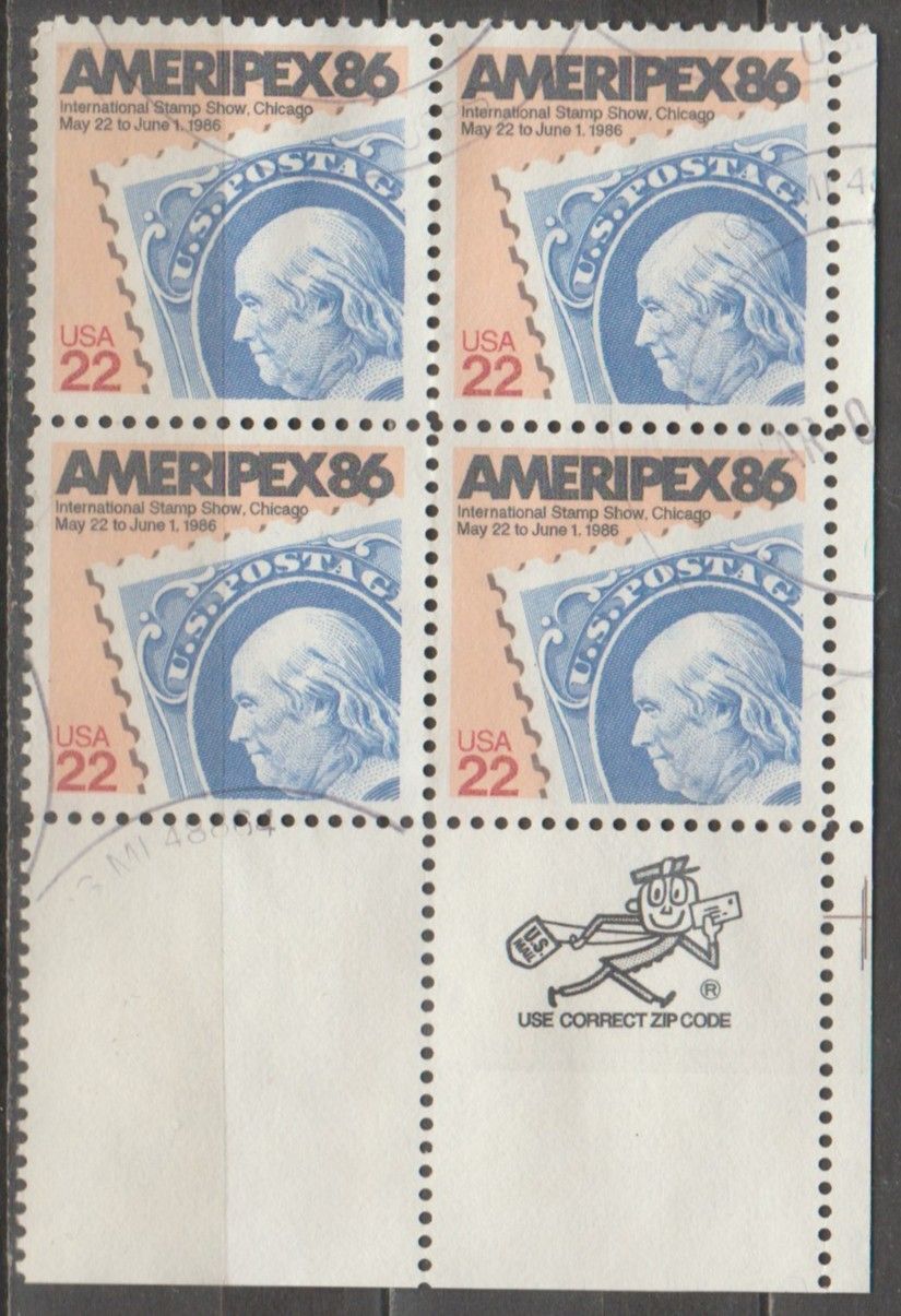 Scott 2145, " AMERIPEX-86 " USED Zip Blk of 4, .22 cent | United States ...