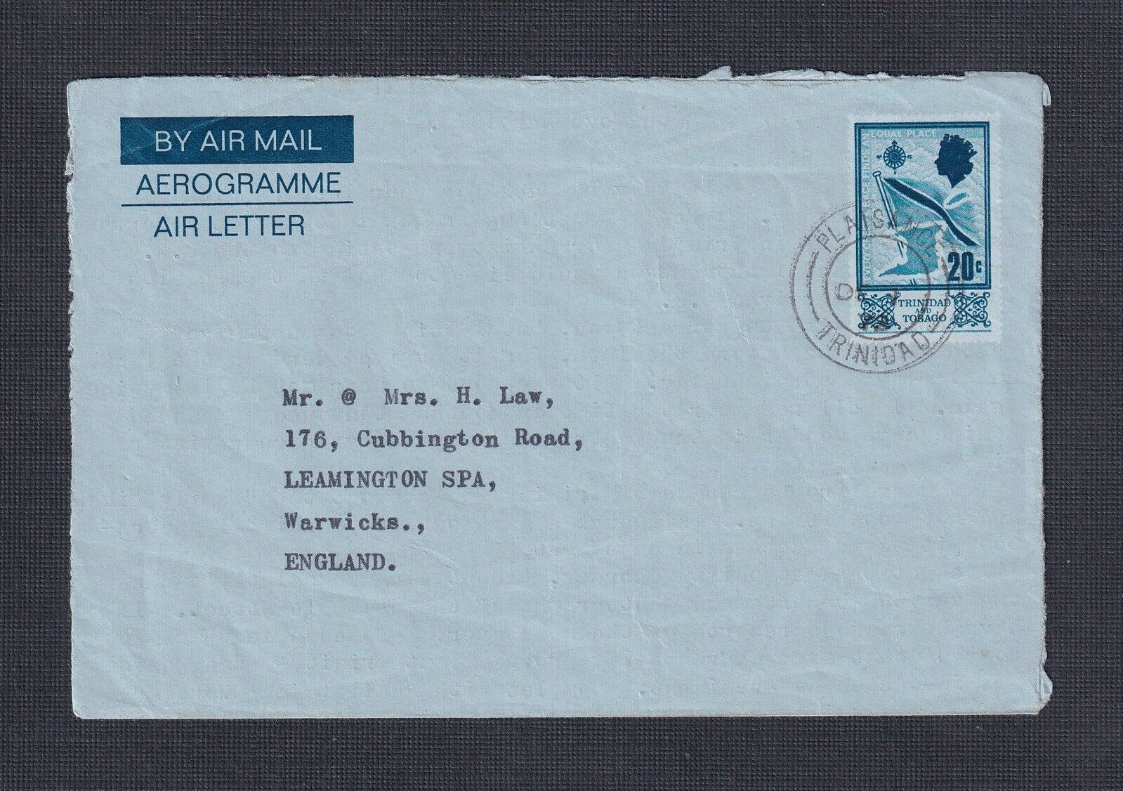 Trinidad 1972 20c Aerogram Plaisance to Leamington SPA England ...