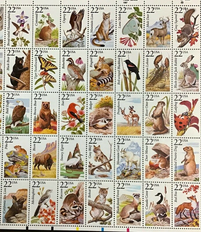 2286-2335 North American Wildlife 22 cent stamp Sheet of 50 Issued in ...