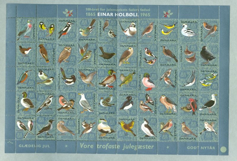Denmark. Christmas Sheet 1965. Mnh. Folded. 3 Sides Perforation.Owl ...