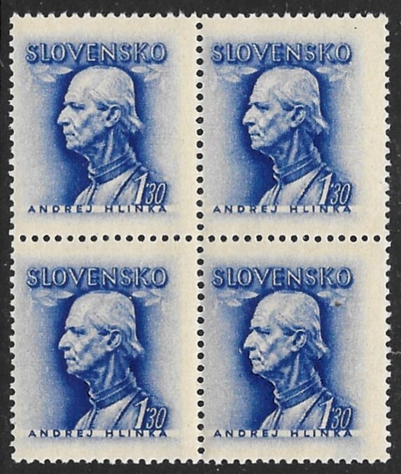 SLOVAKIA 1944 1.30k Andrej Hlinka Portrait Issue Block of 4 Sc 94A MNH ...