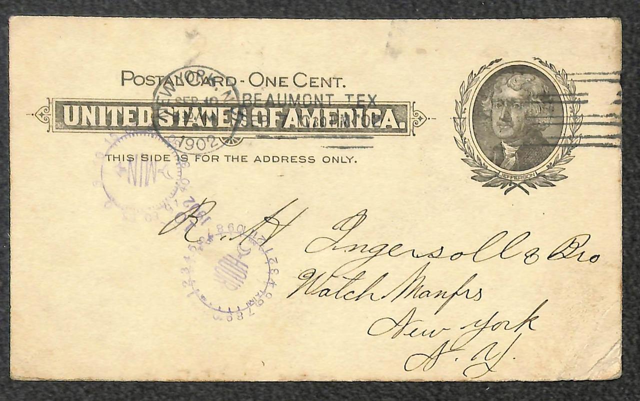 USA Ux14 Postal Card Ingersoll Watches Texas New York Internal Clock ...