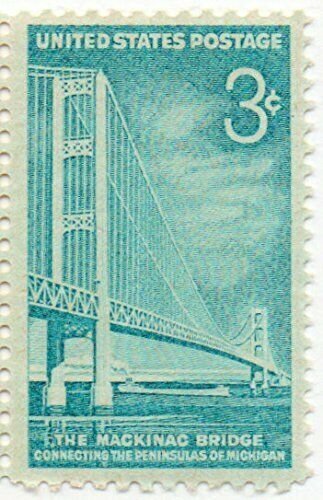 1958 Mackinac Bridge Single 3c Postage Stamp -Sc #1109 - MNH,OG ...
