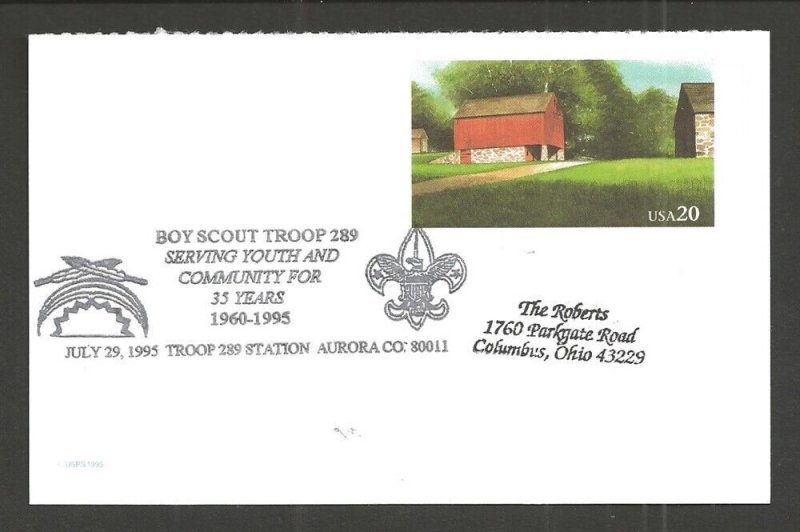 1995 US Boy Scout Aurora Colo BSA troop 289 35th anniversary cancel ...