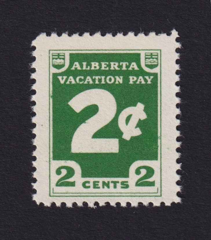 AV18 Alberta Revenue Vacation Pay Revenue Stamp - 2 cent Davac gum ...