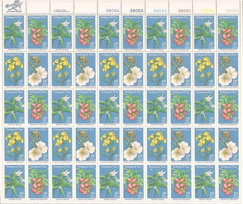 US Stamp - 1979 Endangered Flora - 50 Stamp Sheet - Scott #1783-6 ...