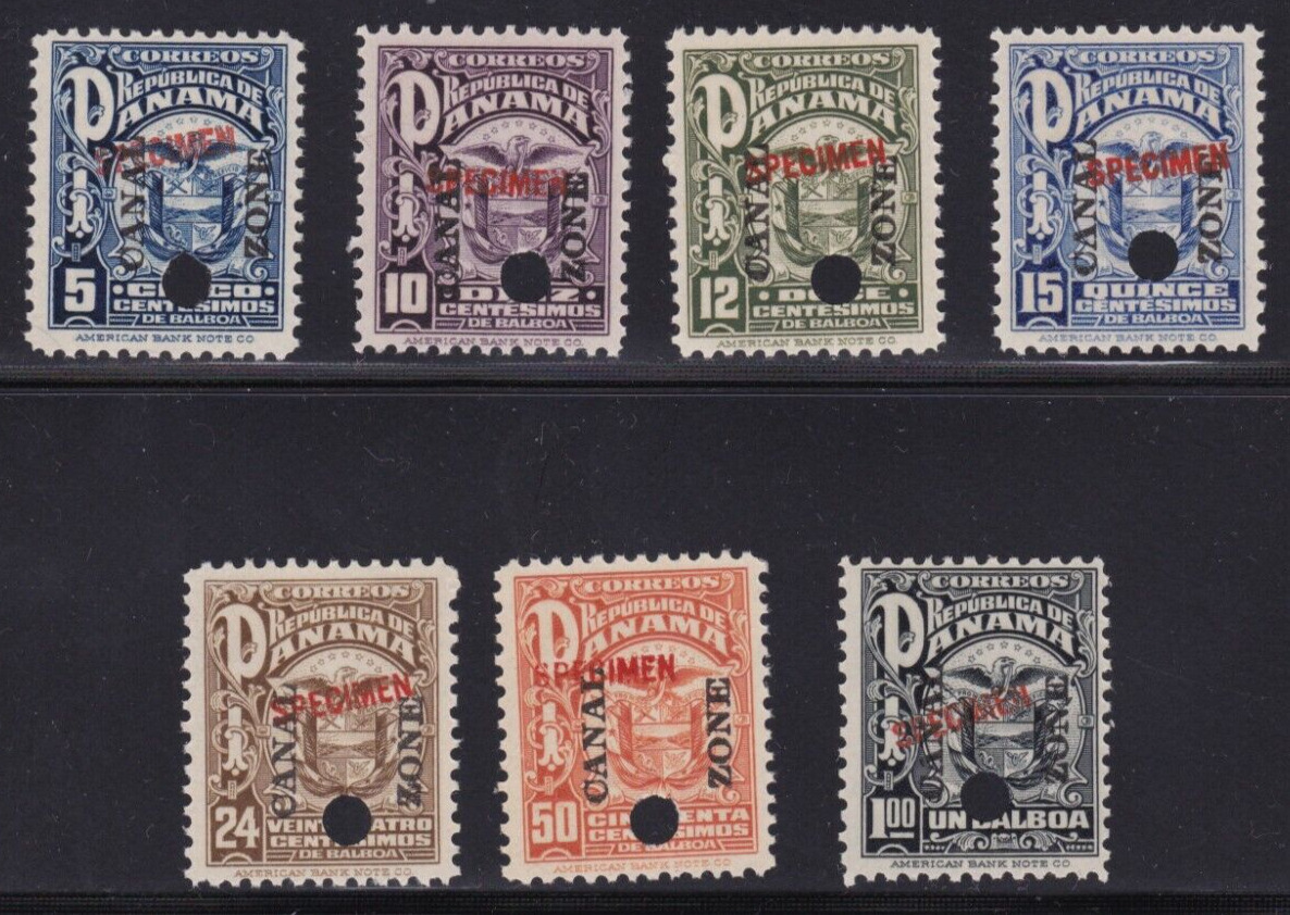 US Canal Zone Specimen Stamp Set 1924 Unissued Arms of Panama Complete ...