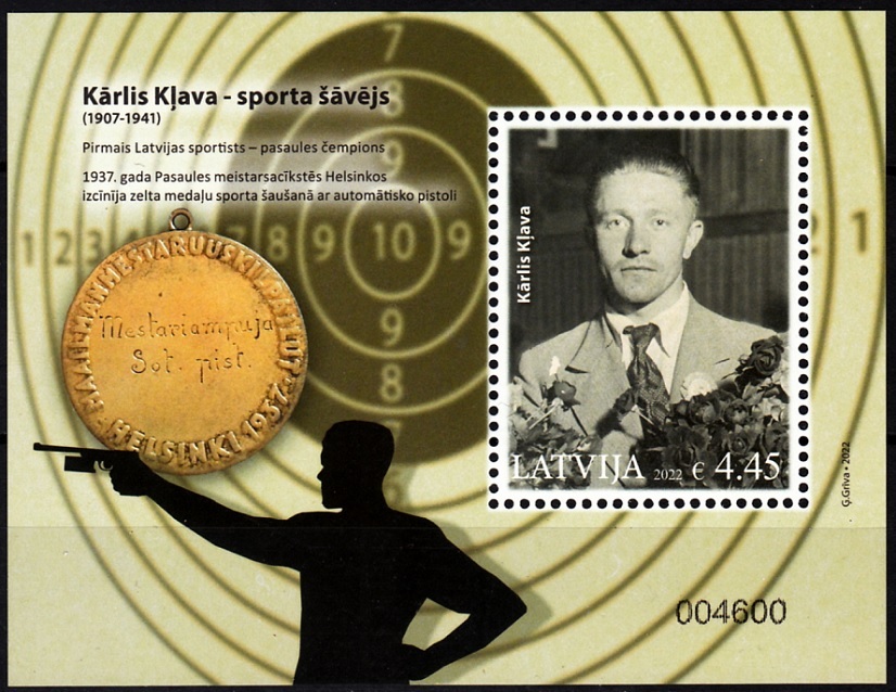 LATVIA 2022-19 SPORT Shooting: Karlis Klava - 115. Souvenir Sheet, MNH ...