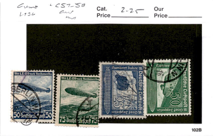 Germany, Postage Stamp, #C57-C60 Used, 1936 Air Post, Hindenburg (AQ ...