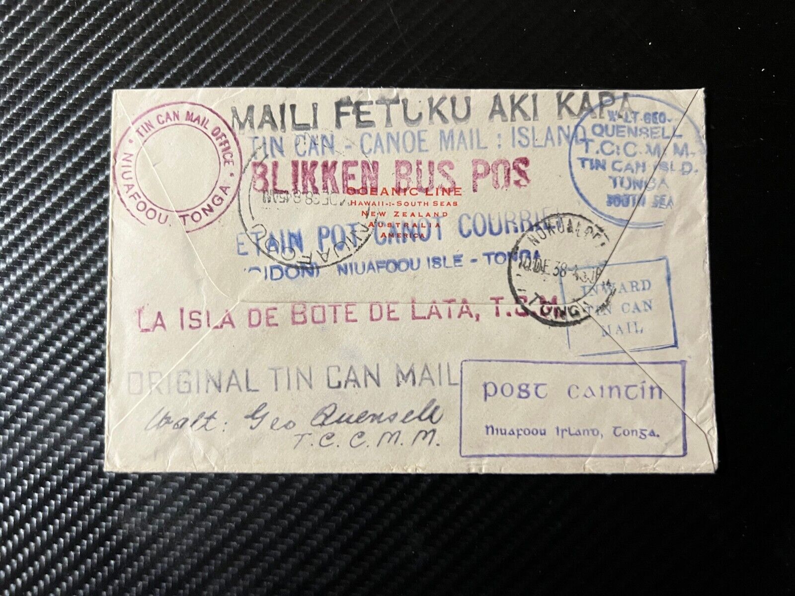 1938 Fiji Tin Can Canoe Mail Cover to Niuafoou Tonga | Australia ...