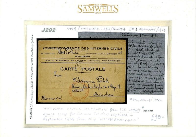 FRANCE WW1 INTERNEE STATIONERY Card *Ile Longue* Germany Citizen 1918 ...