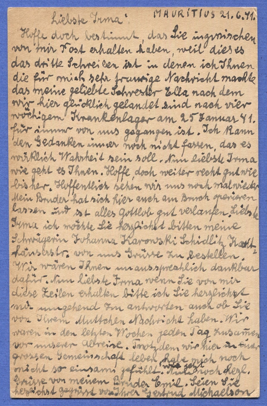 MAURITIUS WWII 1941 Undercover Mail, JEWISH Internee Camp Beau Bassin ...