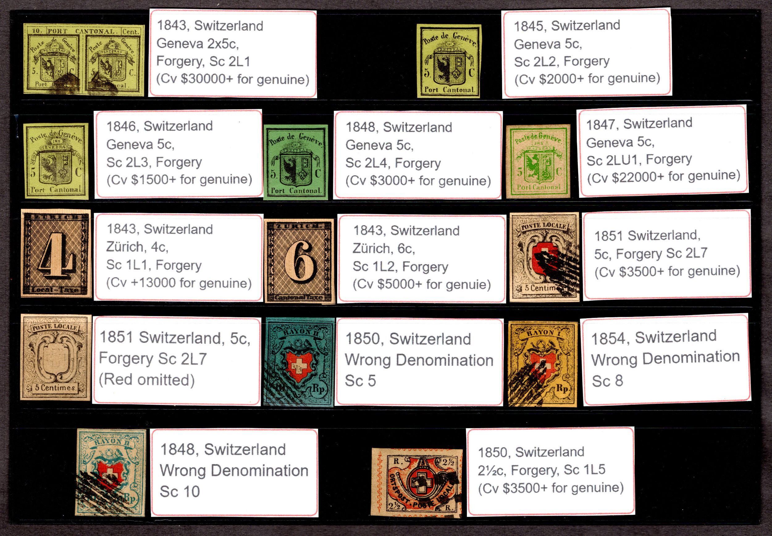 Switzerland, Forgery of 13 Most Valuable and Rare Swiss Stamps | Europe ...