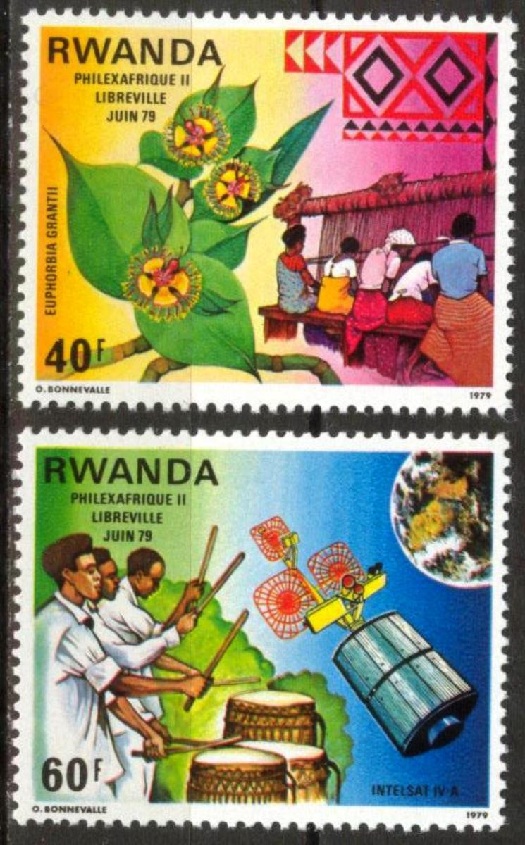 Rwanda 1979 Stamp Exhibition PHILEXAFRIQUE II Space Satellites Set of 2 ...