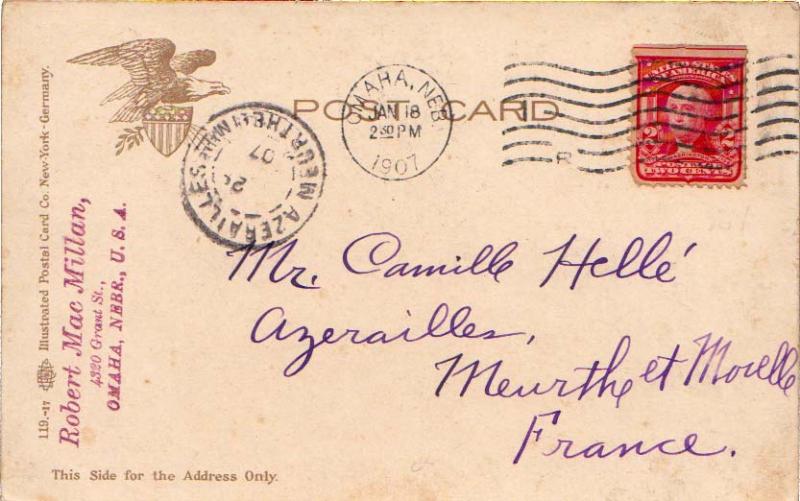 United States Nebraska Omaha 1907 machine 2c Washington Shield PPC to ...
