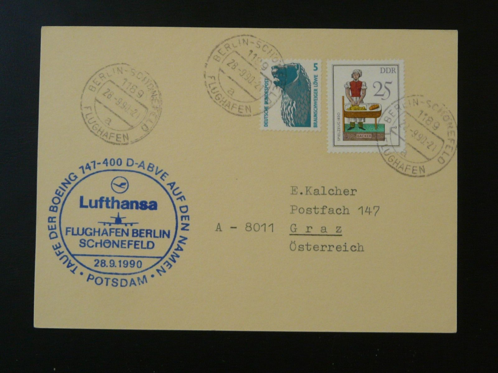 aviation first Boeing 747 Lufthansa in Berlin postmark on cover DDR ...