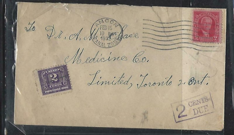 Canada (P0511B) 1932 Incoming Cover From Canal Zone Short Paid Postage ...