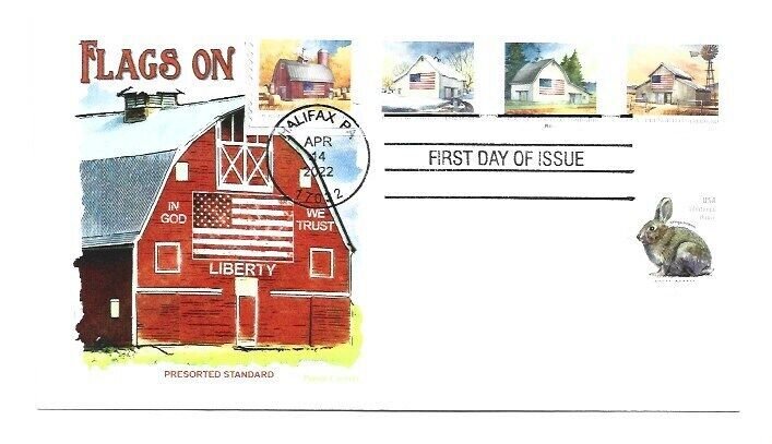 5684-87 Flags on Barns, plate number strip of 4 Panda Cachets FDC ...