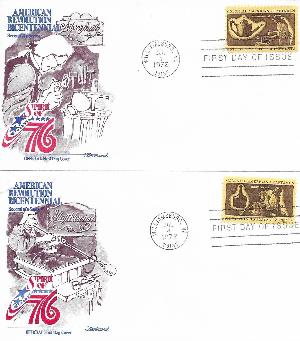 1972 FDC, #1456-1459, 8c Colonial American Craftsmen, Fleetwood (4 ...