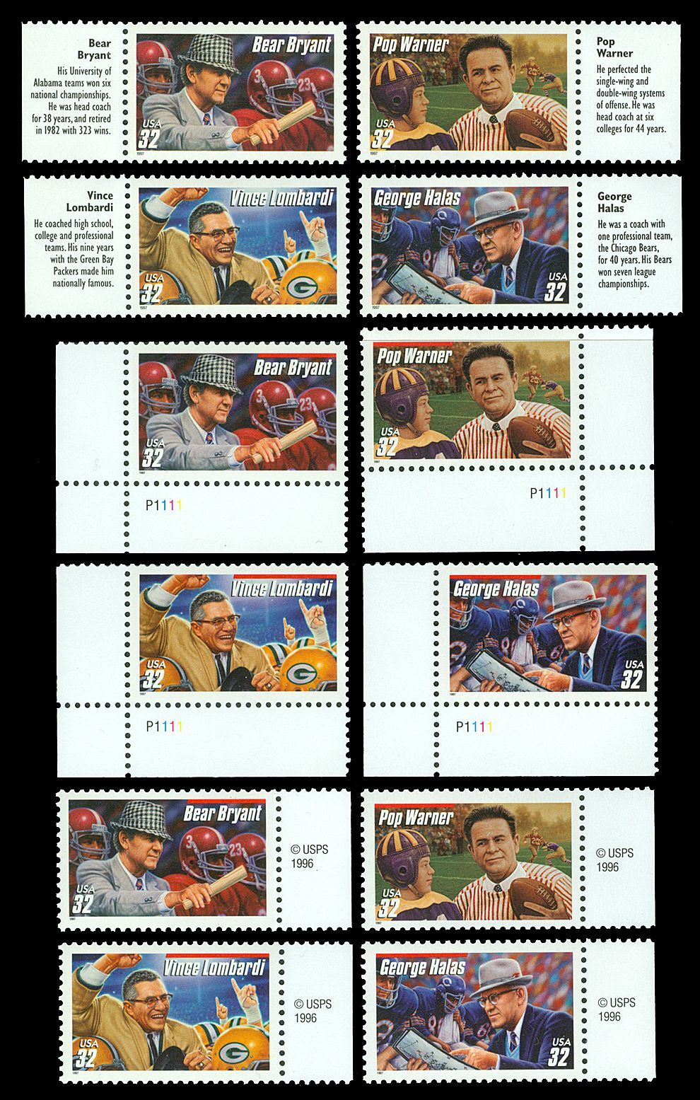 Scott 3143-3150 32c Football Coaches Position Pieces Mint VF OG NH ...