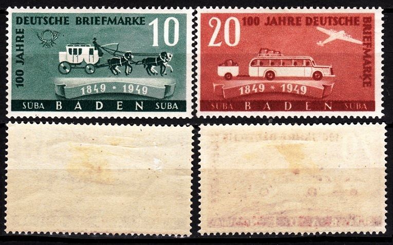 GERMANY / French Zone BADEN 1949 First Stamp - 100. Post Transport, MLH ...