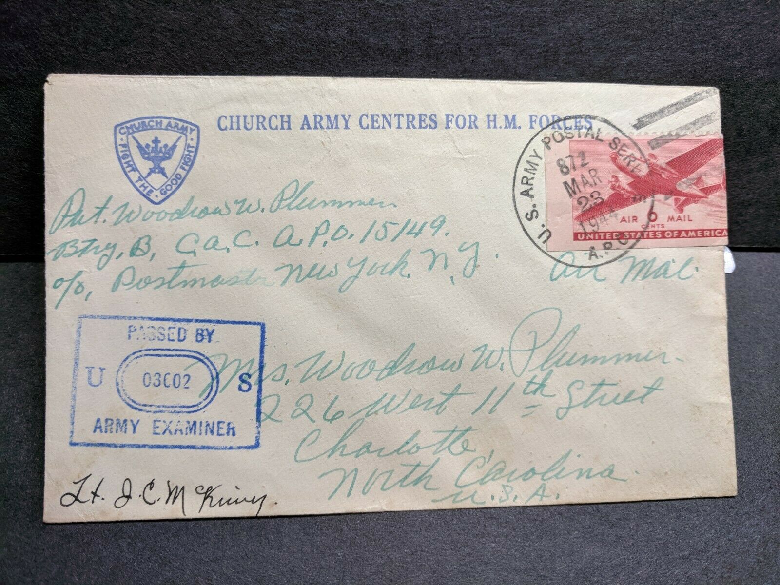 APO 872 WOOLACOMBE, ENGLAND 1944 Censored WWII Army Cover CAC CHURCH ...