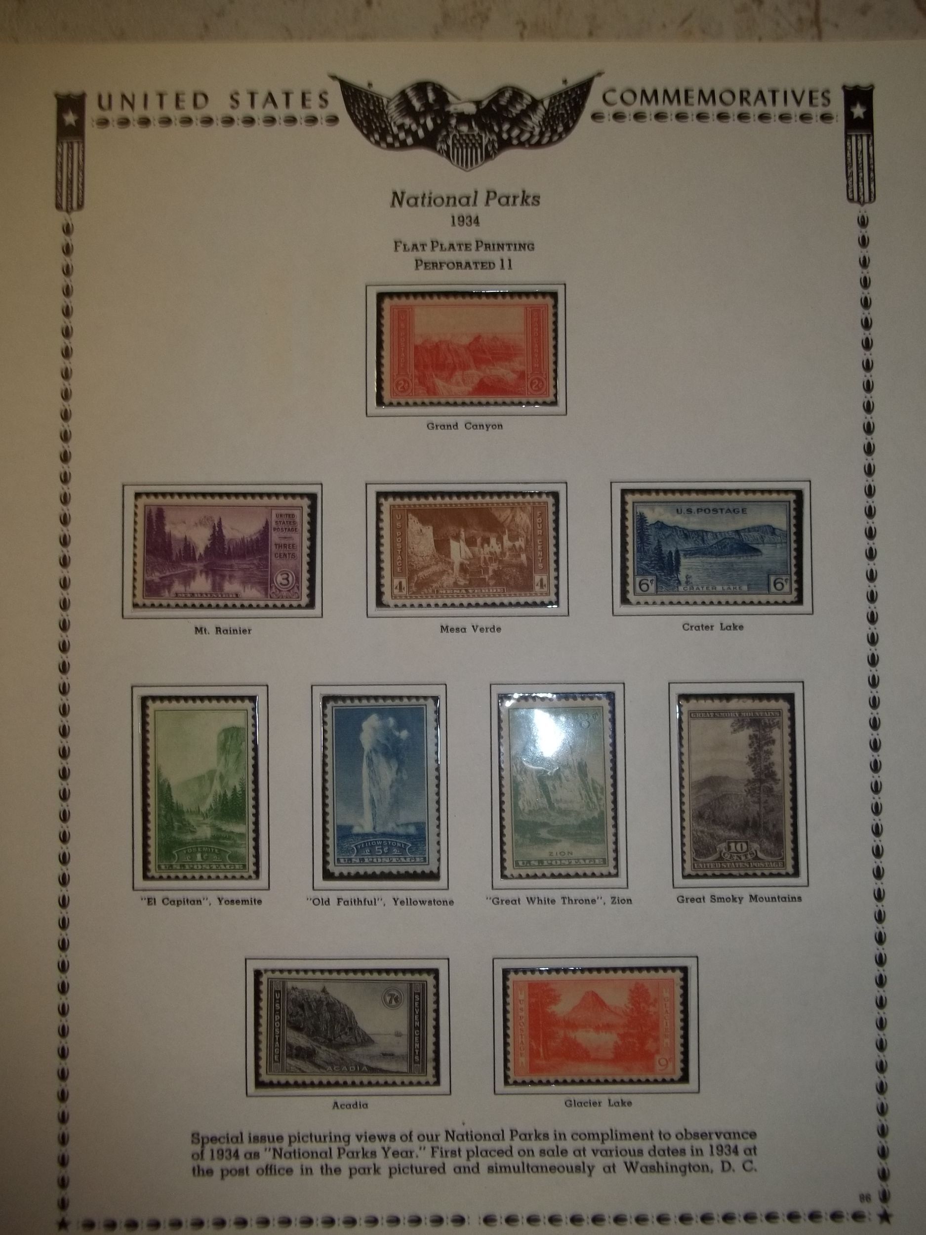 1934 National Parks Flat Plate Perf 11 Minkus Sheet Mint | United ...