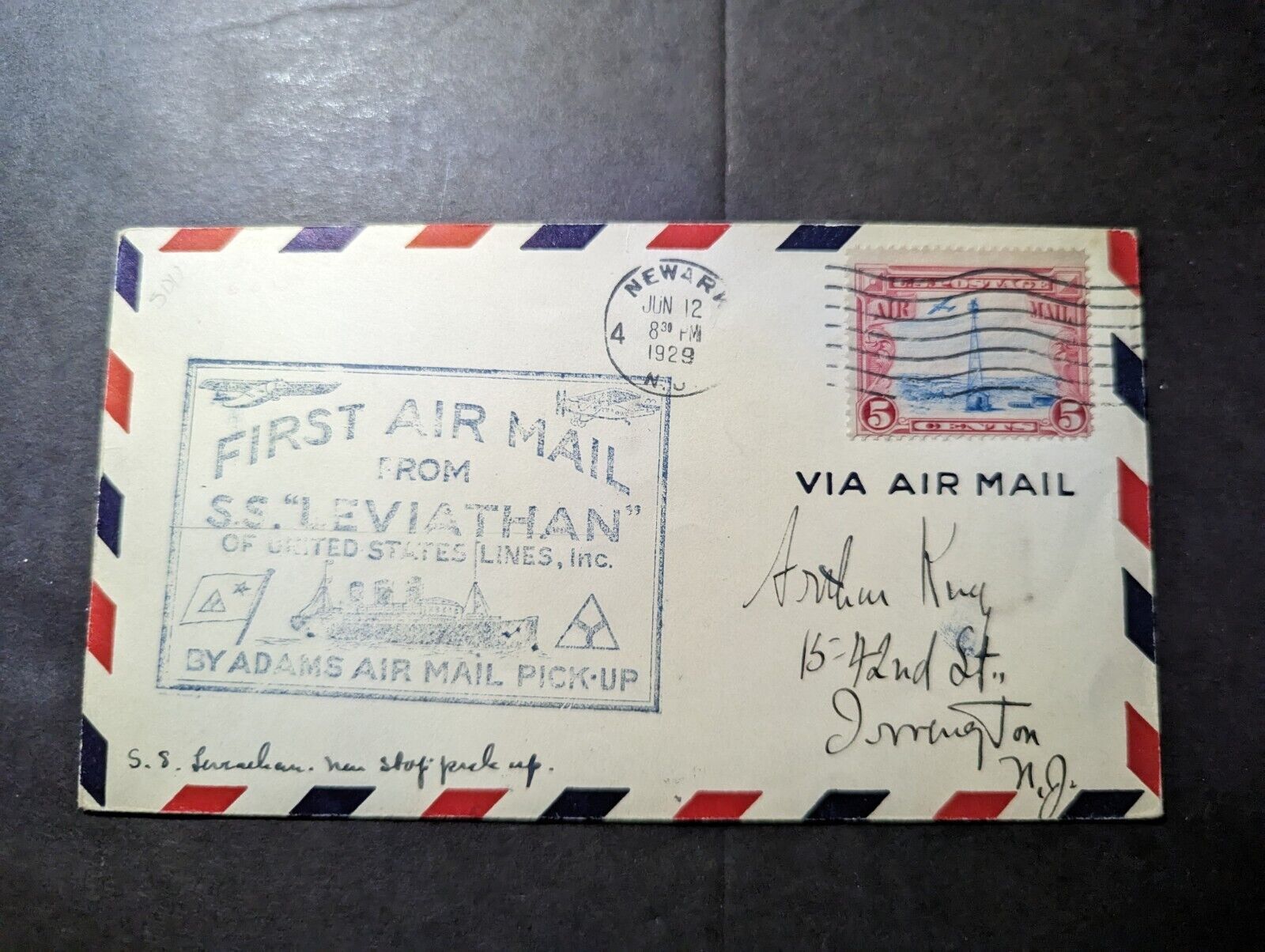 1929 USA Airmail First Flight Cover FFC Newark to Irvington NJ SS ...