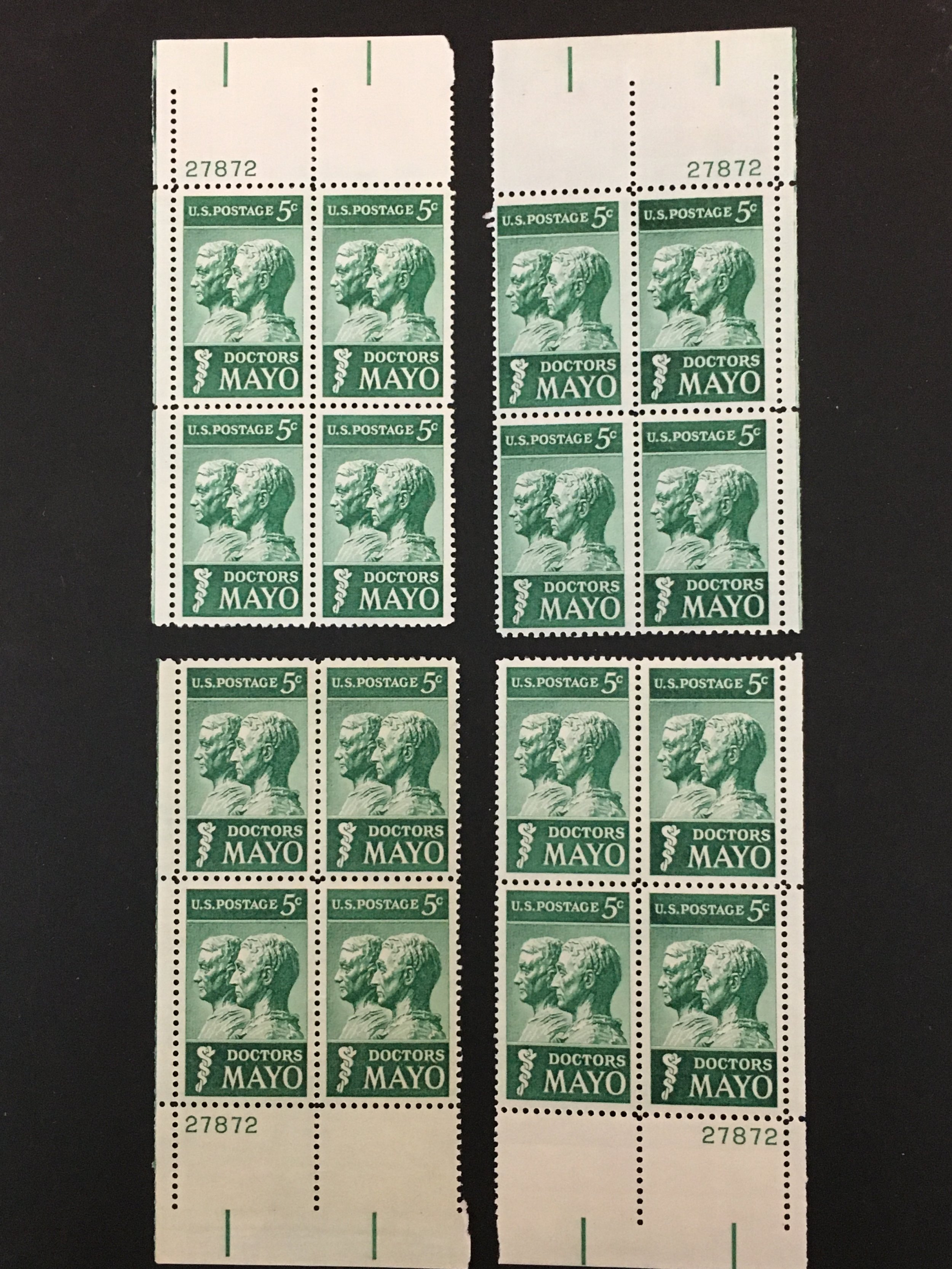 Scott #1251 Doctors Mayo Matched Plate Blocks MNH | United States ...