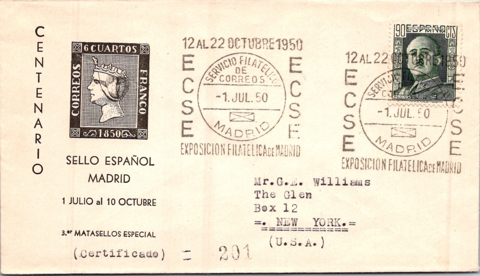 Spain 1950 Postal Cachet REG Cover Expo Comm Stamp Centenary Special ...