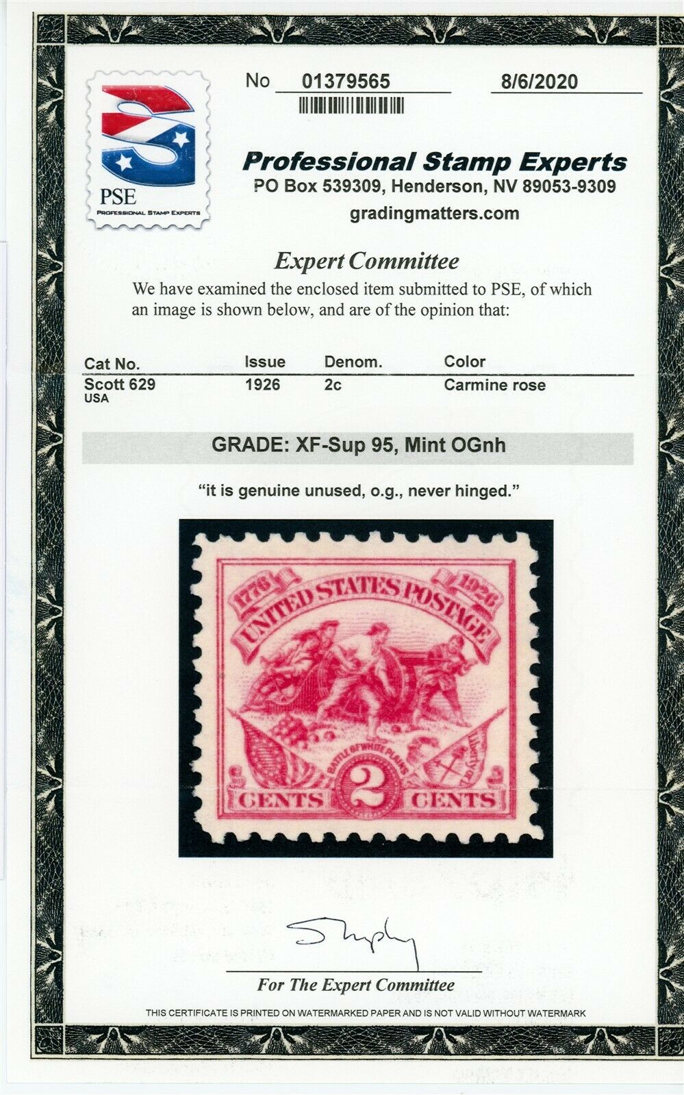US Stamp #629 Alexander Hamilton 2c, PSE Cert - EX-SUP 95, MOGNH - SMQ ...