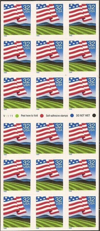 US Stamp - 1995 Flag Over Field - Booklet Pane of 18 Stamps #2919a ...