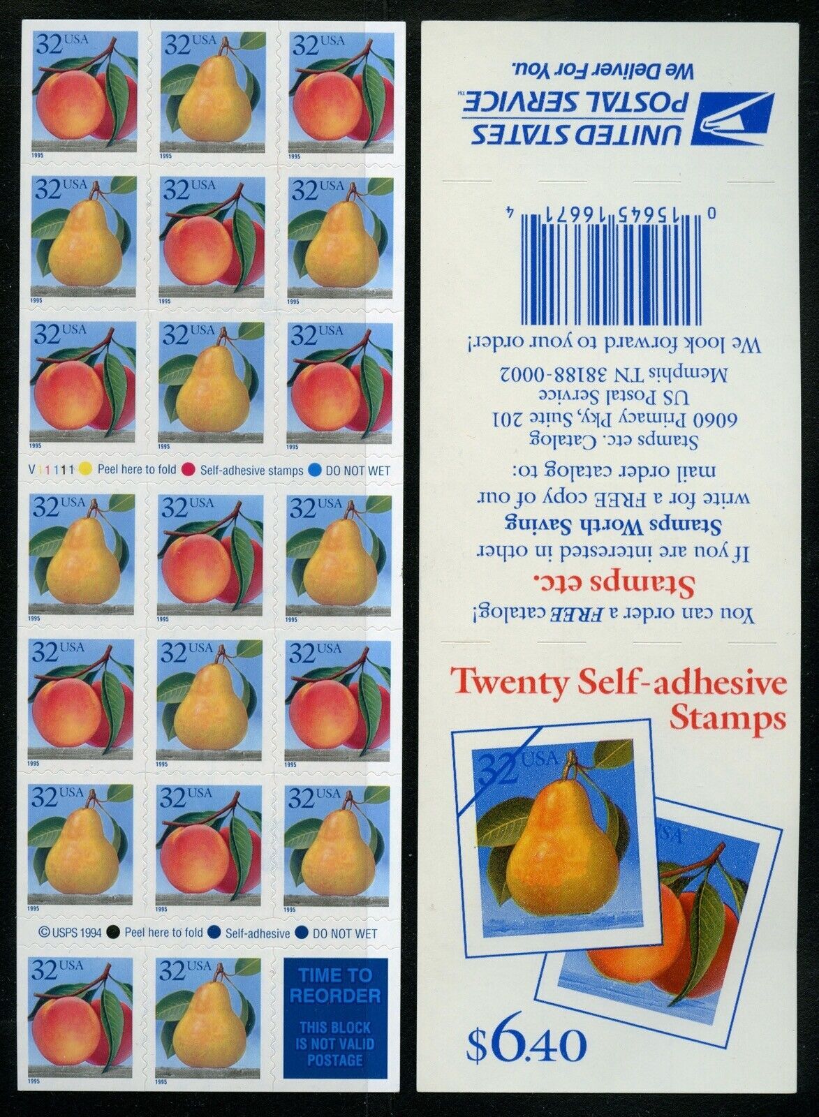 US Scott 2494a Pears and Peaches booklet Pane of 20 VF NH | United ...