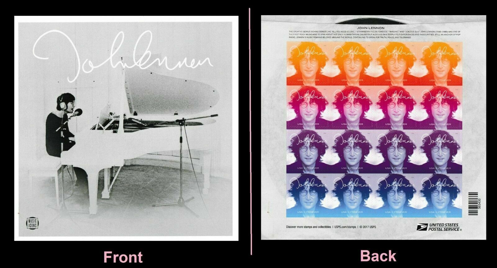 2018 50c John Lennon, The Beatles, Singer, Sheet of 16 Scott 5312-15 ...
